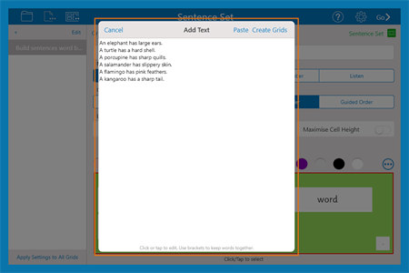 Clicker Writer - Create and edit a Sentence Set | Crick Software