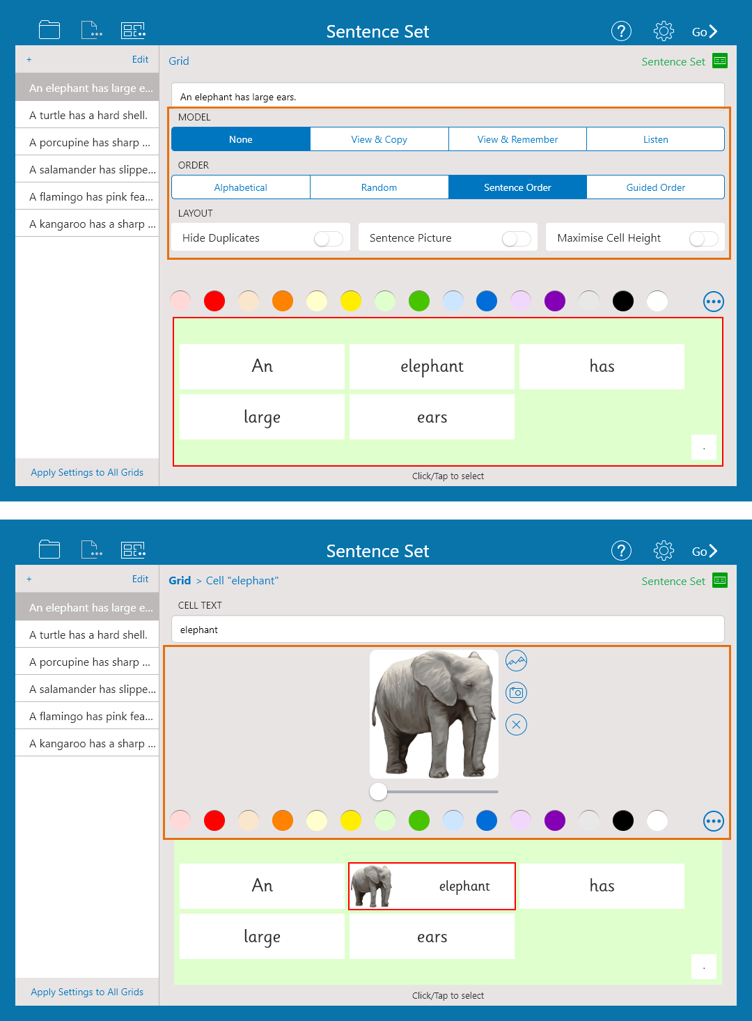 Clicker Writer - Create and edit a Sentence Set | Crick Software