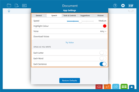Clicker Writer settings | Crick Software