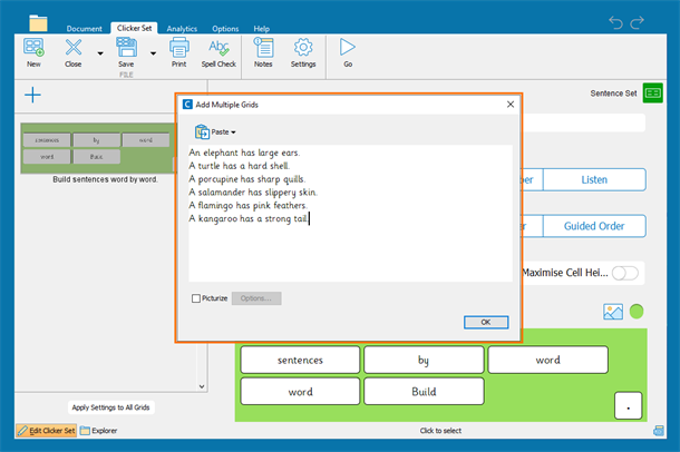 Clicker for Windows/Mac - Create and edit a Sentence Set | Crick Software